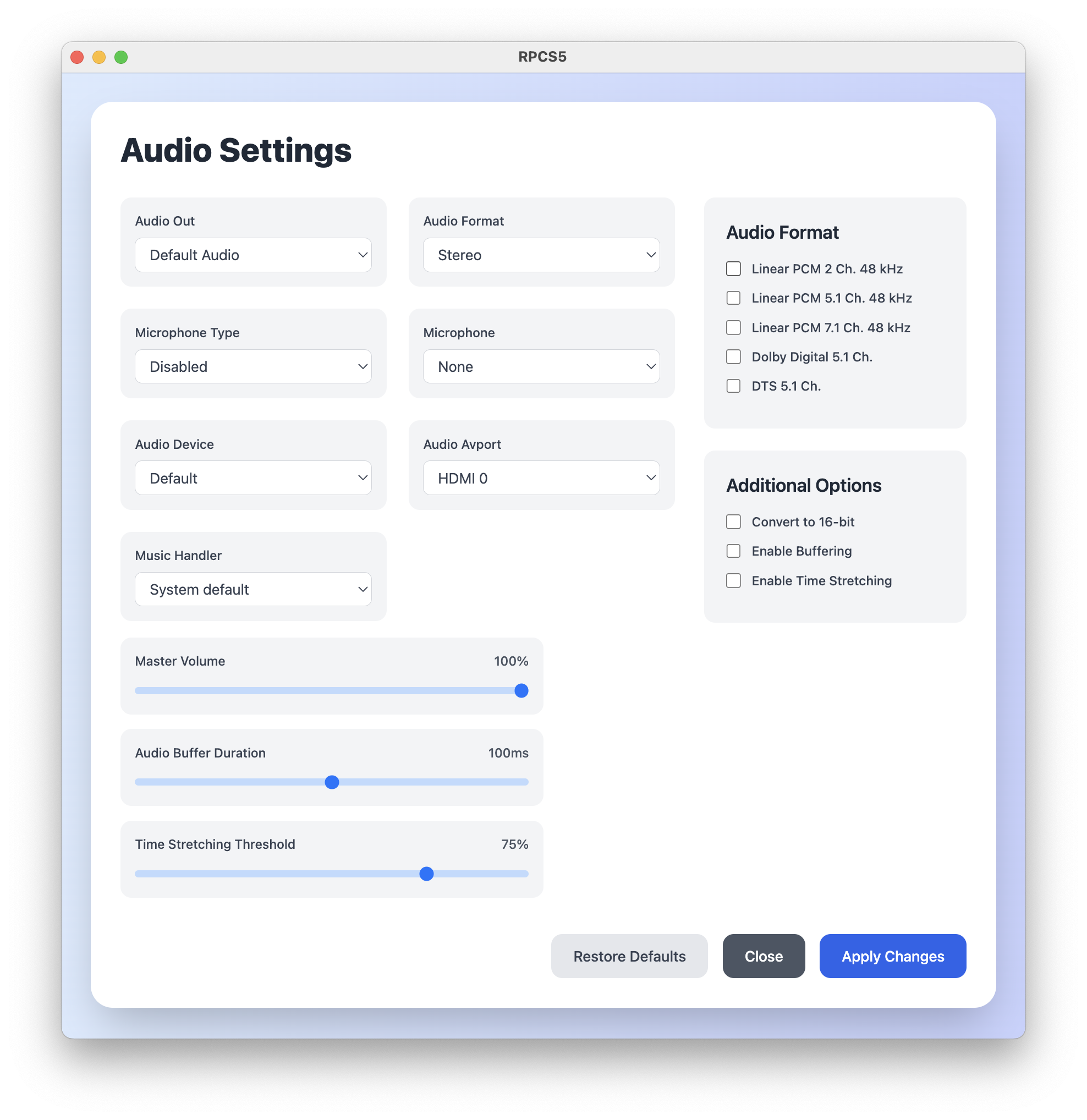 Audio Configuration - RPCS5