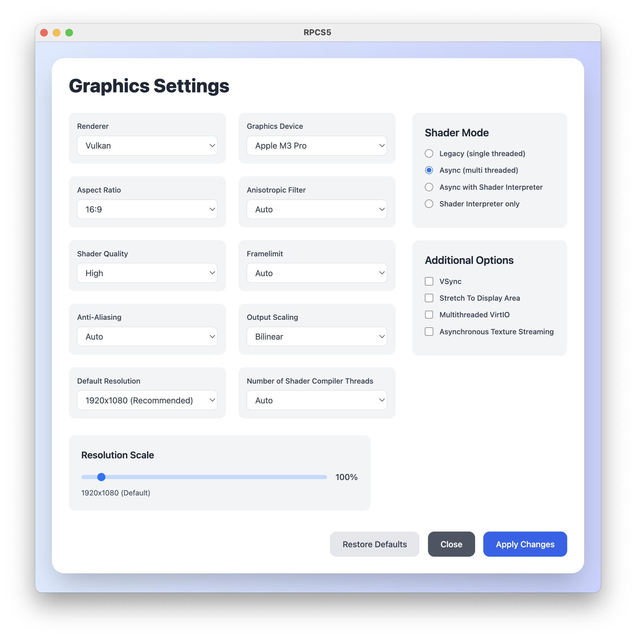 Video Configuration - RPCS5